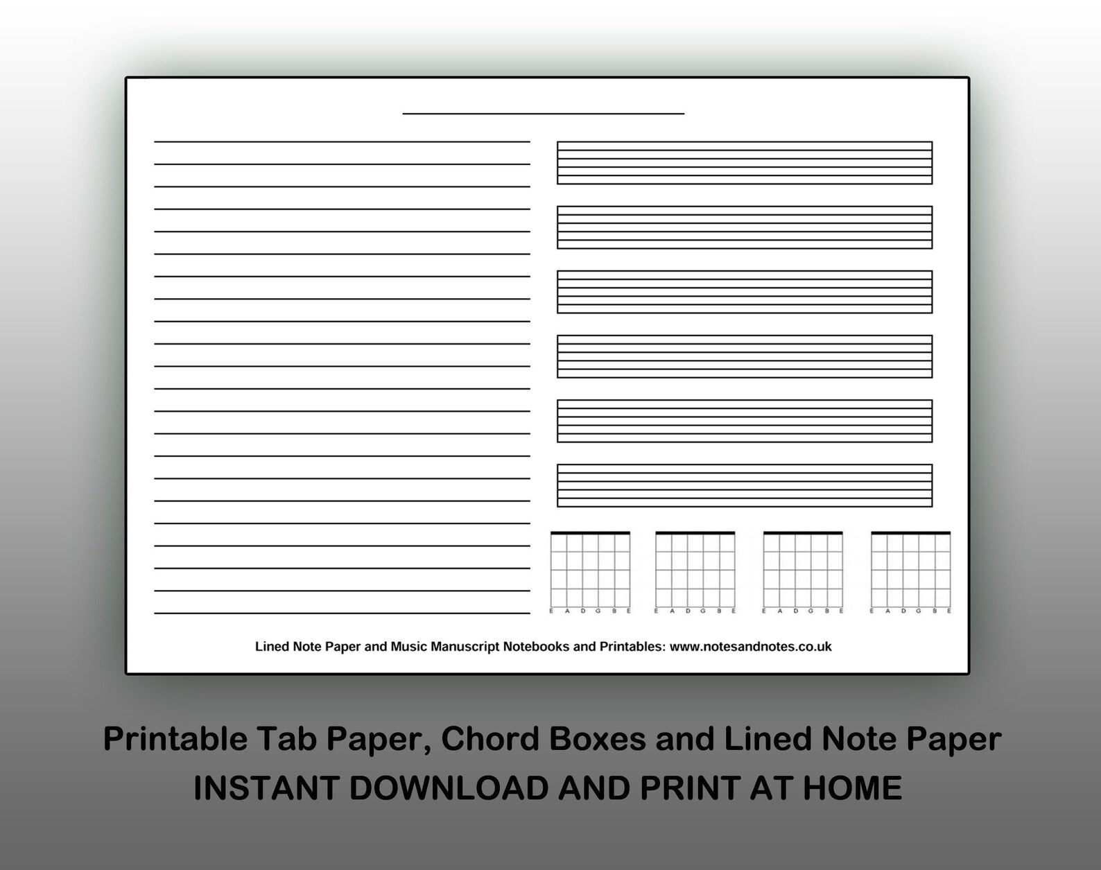 Printable Tab Paper + Space for Notes Blank Guitar Tablature Sheet US ...