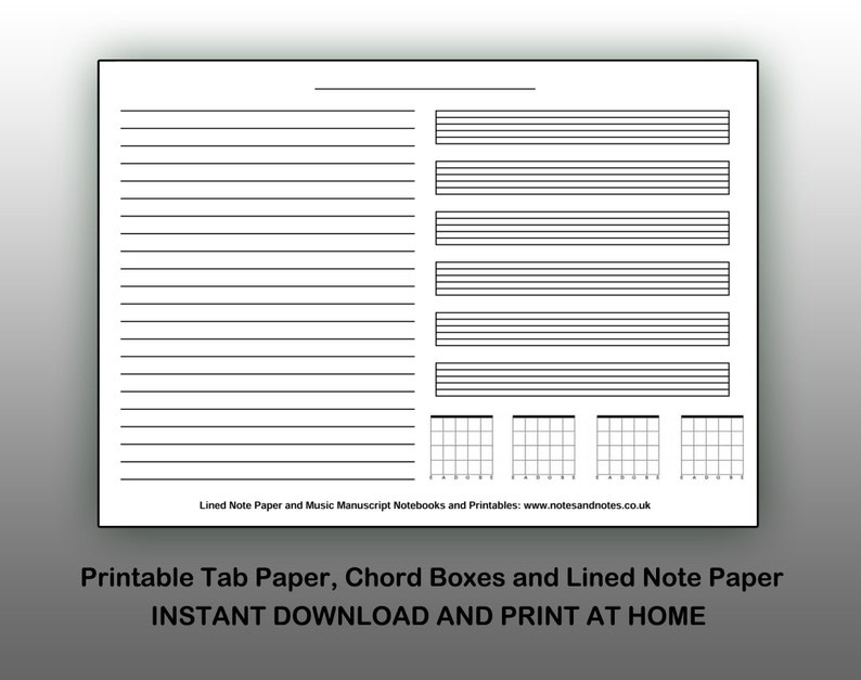 Printable Tab Paper + Space for Notes Blank Guitar Tablature Sheet US ...
