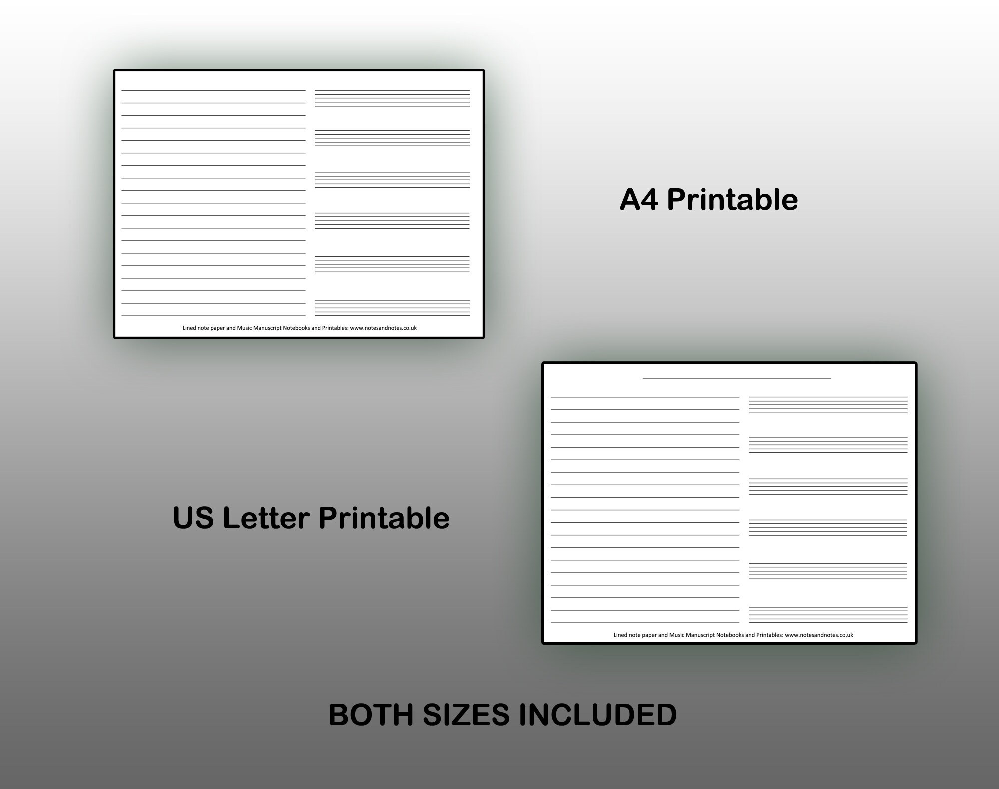 Printable Blank Sheet Music Paper and Lined Notes Manuscript Paper US ...