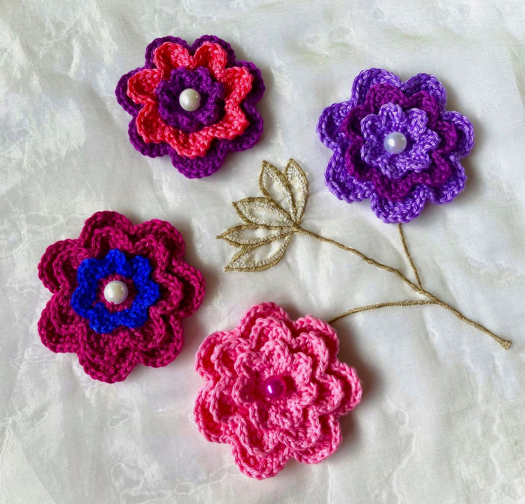 Crochet Flower Pattern/pdf With Step by Step Photo Tutorial/for: Hair ...