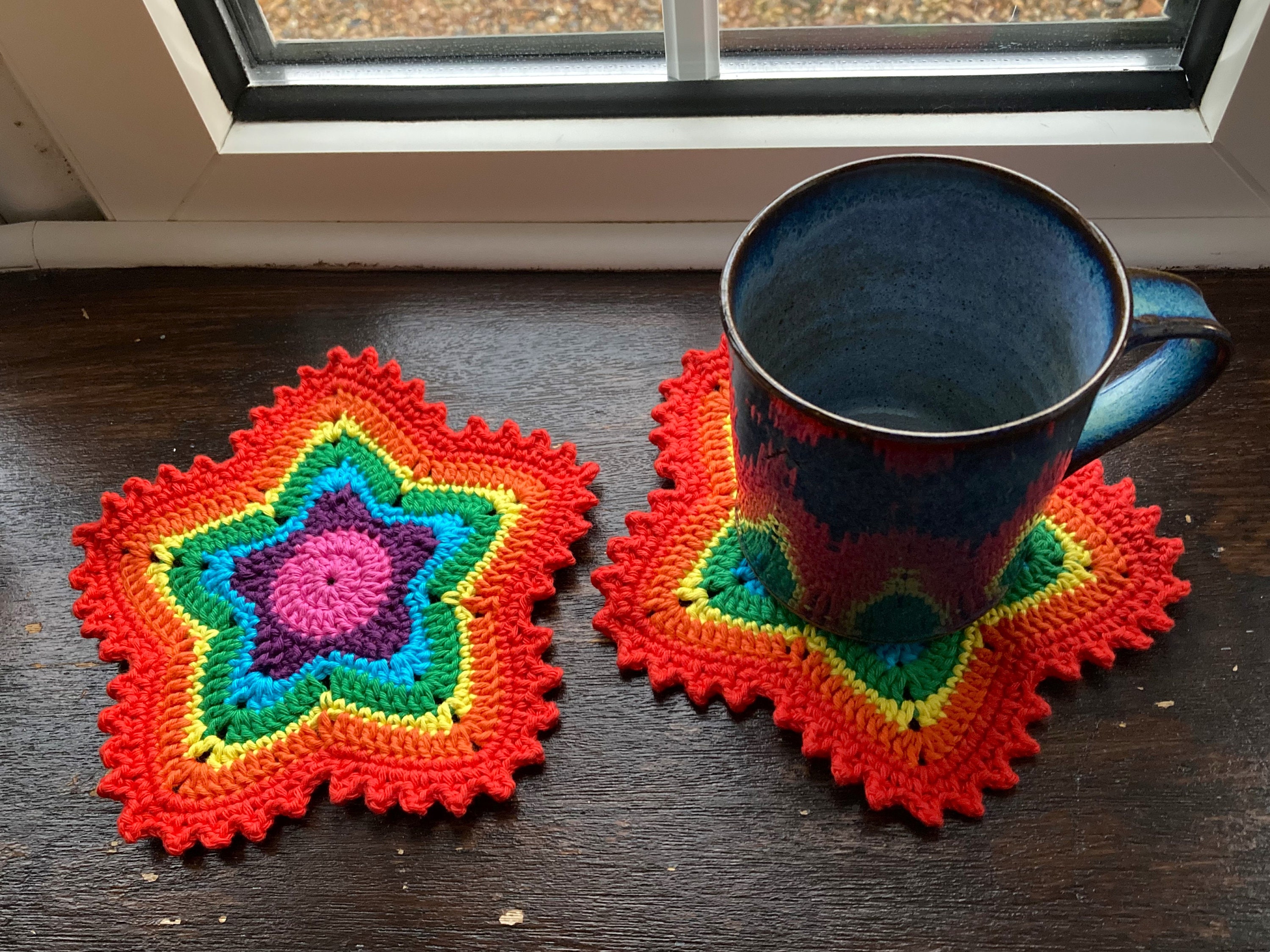 Rainbow Star Crochet Coaster Pattern//crochet Mug Rug Doily for Home ...