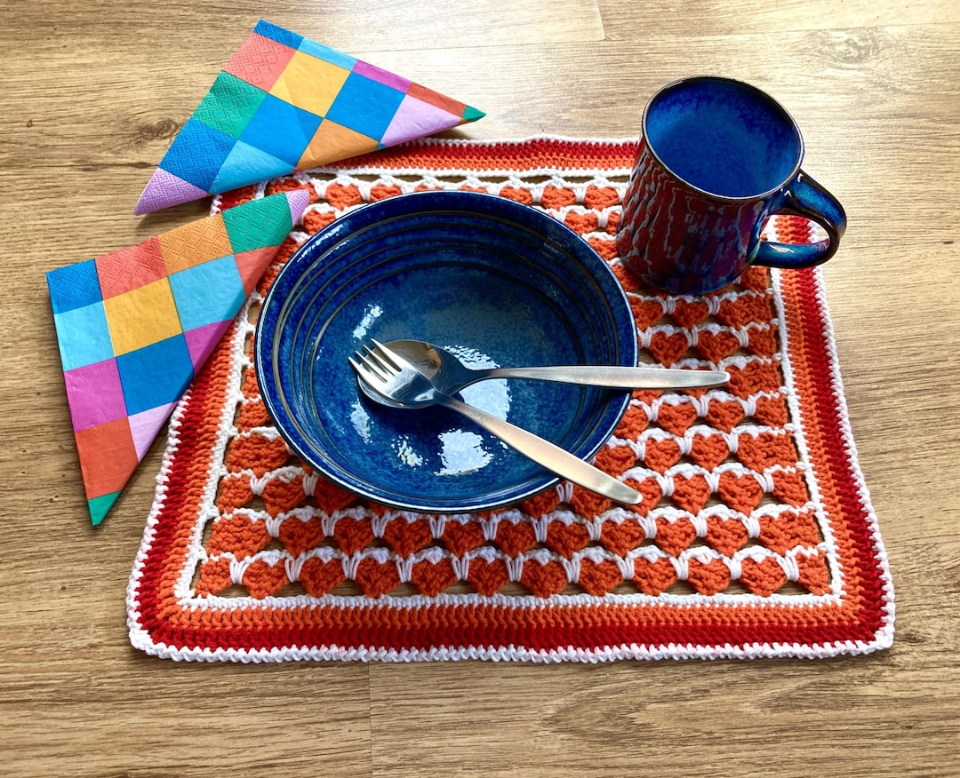 Hearts Placemat Crochet Pattern//crochet Heart Place Mat Pattern for ...