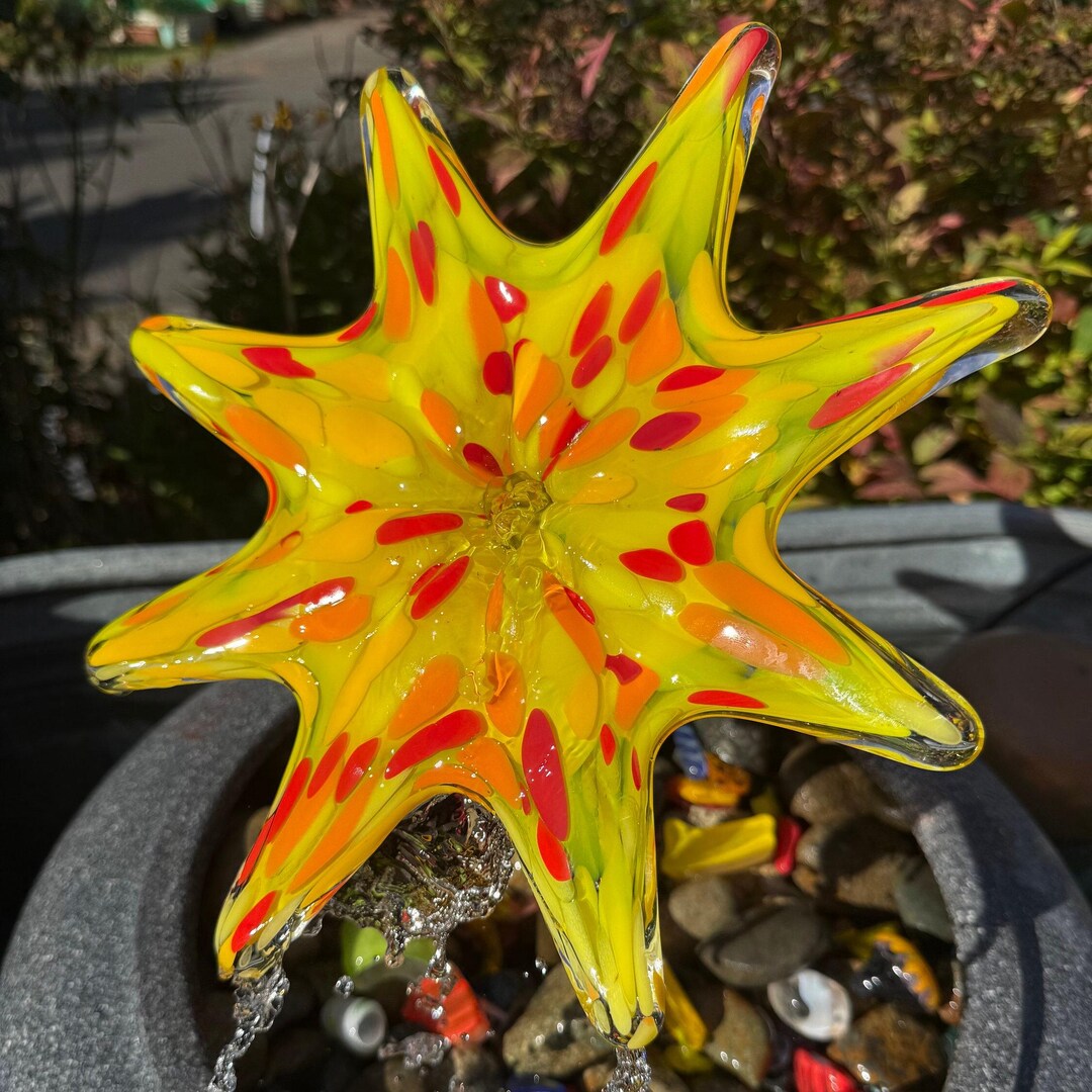 Blown Glass Flower, Outdoor Fountain, Water Spitter, Father and Son ...