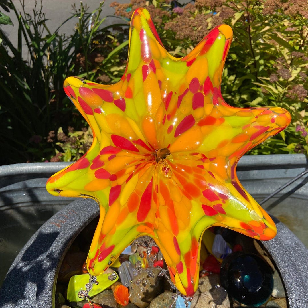 Blown Glass Flower, Outdoor Fountain, Water Spitter, Father and Son ...