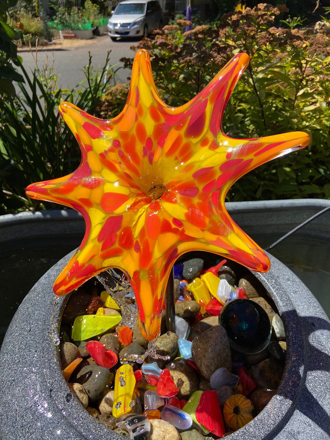 Outdoor Water Fountain Spitter Glass Yard Art Glass Flower - Etsy