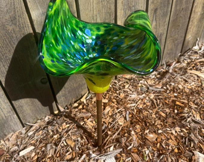 Abstract Blown Glass Birdbath, Unique Bird Bath, Garden Art, Father and ...