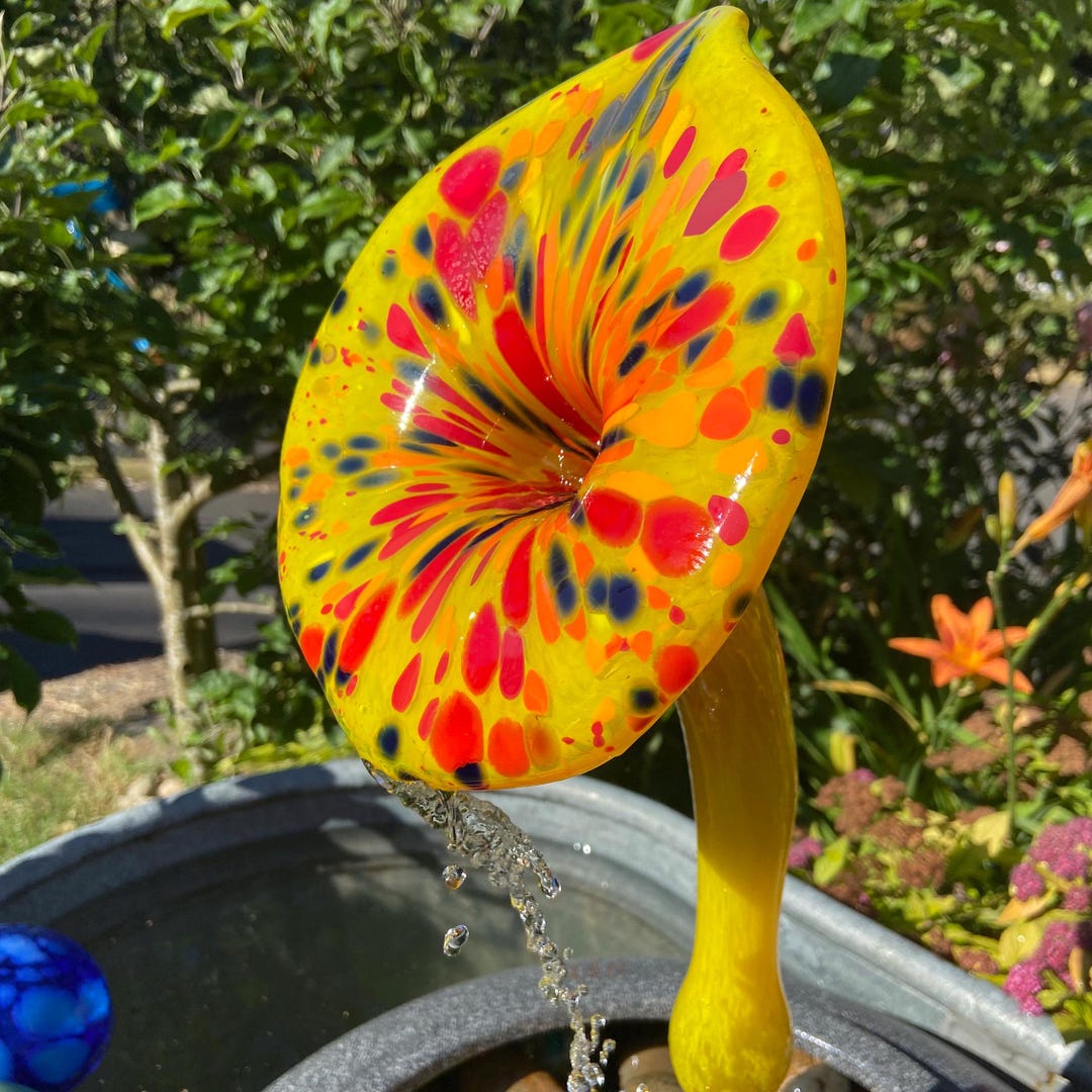 Blown Glass Flower, Outdoor Fountain, Water Spitter, Father and Son ...