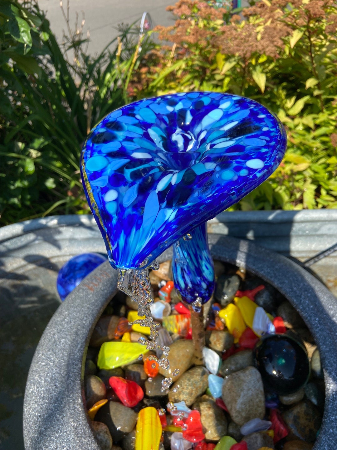 Outdoor Water Fountain Spitter Glass Yard Art Glass Flower - Etsy