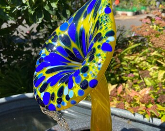 Blown Glass Flower, Glass Garden Art, Outdoor Fountain, Father and Son ...