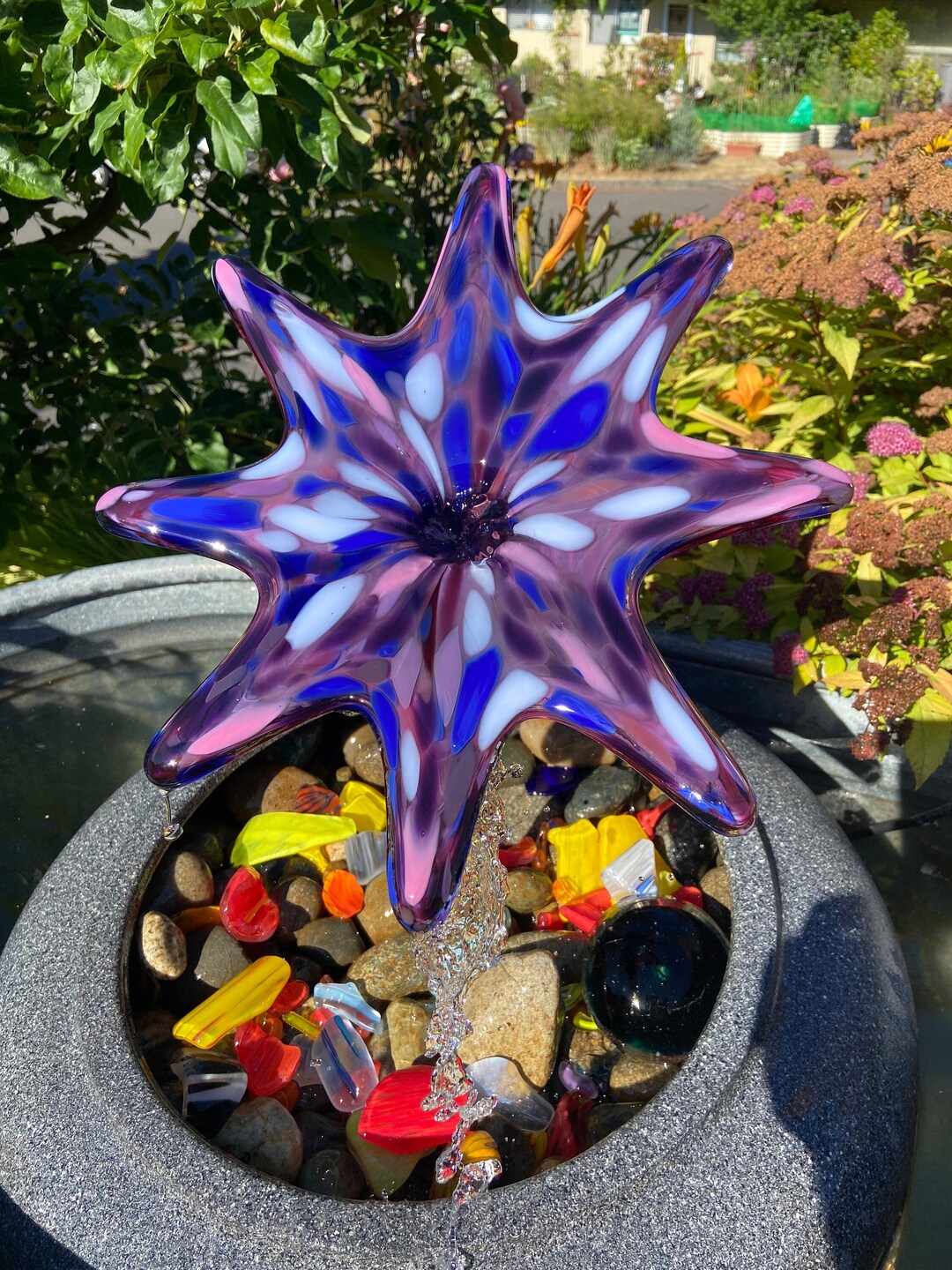 Outdoor Water Fountain Spitter Glass Yard Art Glass Flower - Etsy