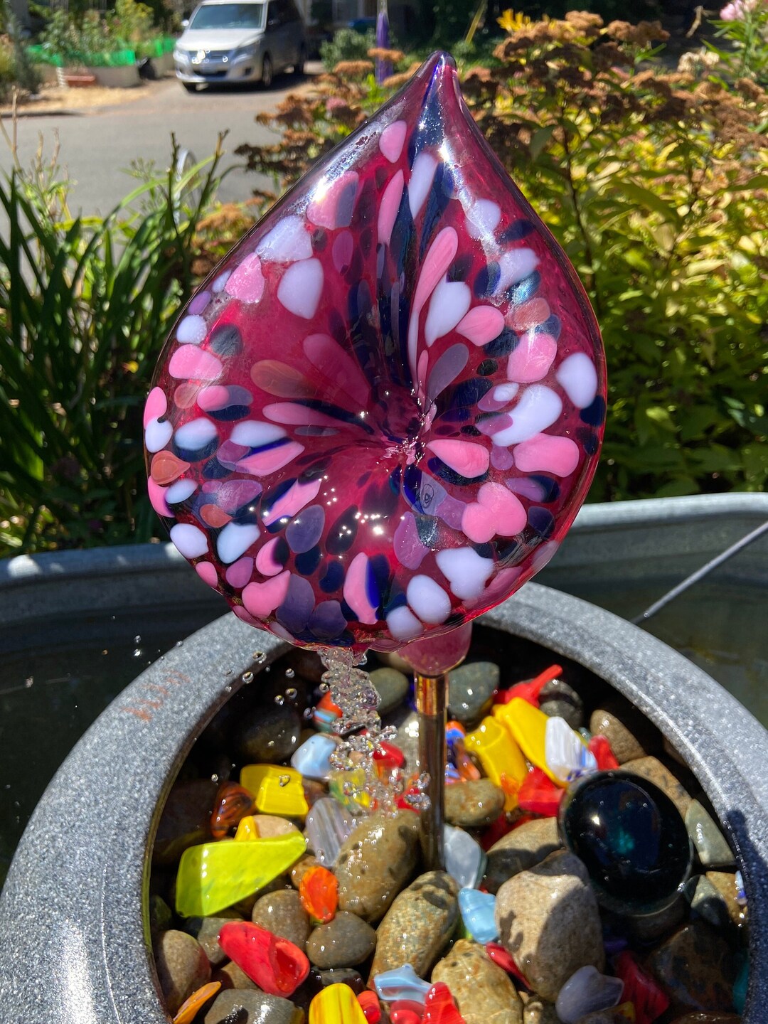 Outdoor Water Fountain Spitter Glass Yard Art Glass Flower - Etsy