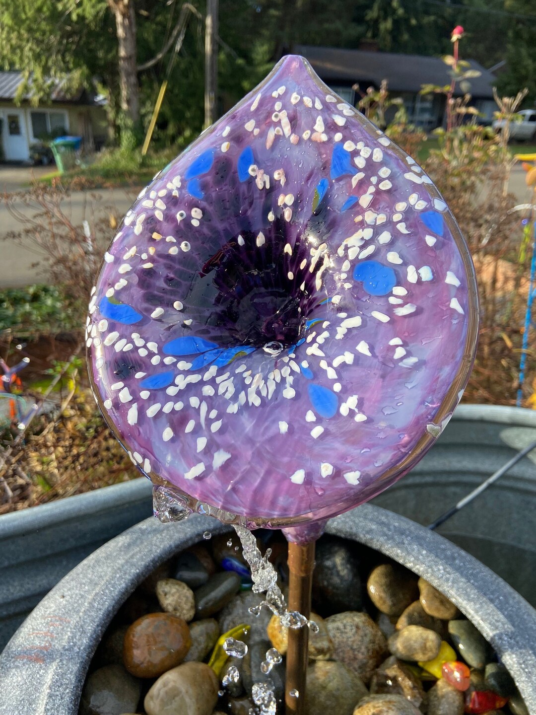 Outdoor Fountain Glass Garden Art Glass Flower Water Spitter - Etsy