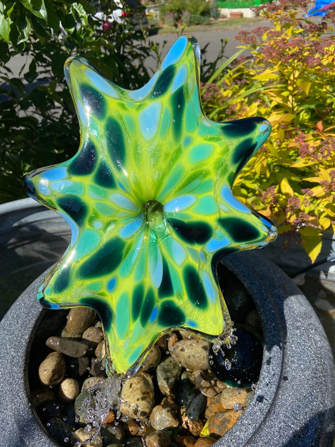 Outdoor Water Fountain Spitter Glass Yard Art Glass Flower - Etsy