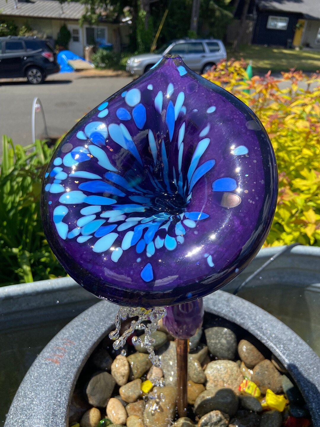 Outdoor Water Fountain Spitter Glass Yard Art Glass Flower - Etsy