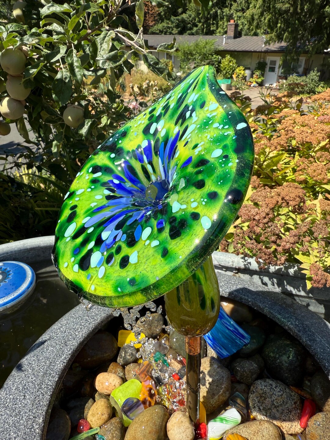 Outdoor Fountain, Glass Garden Art, Water Spitter, Glass Flower, Father ...