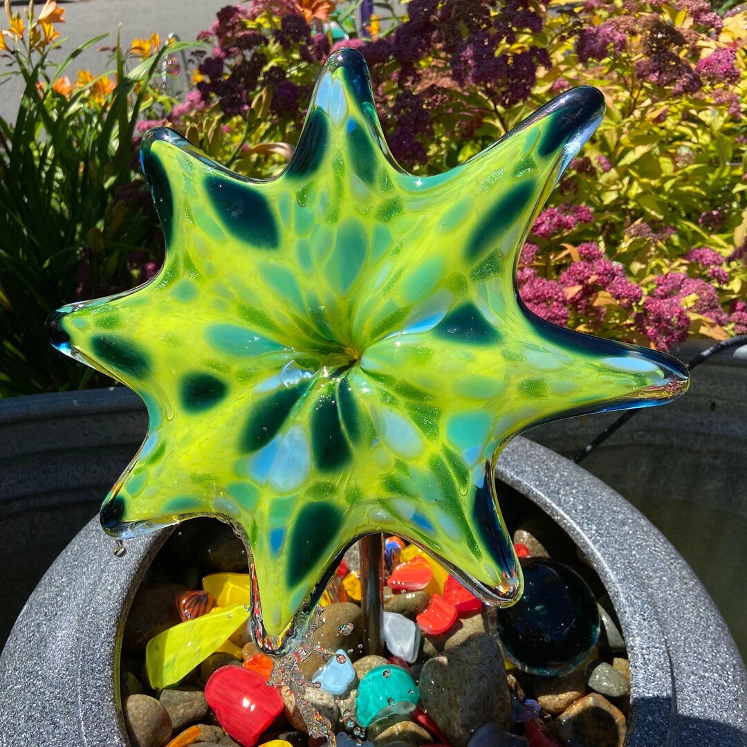 Blown Glass Flower, Outdoor Fountain, Water Spitter, Father and Son ...