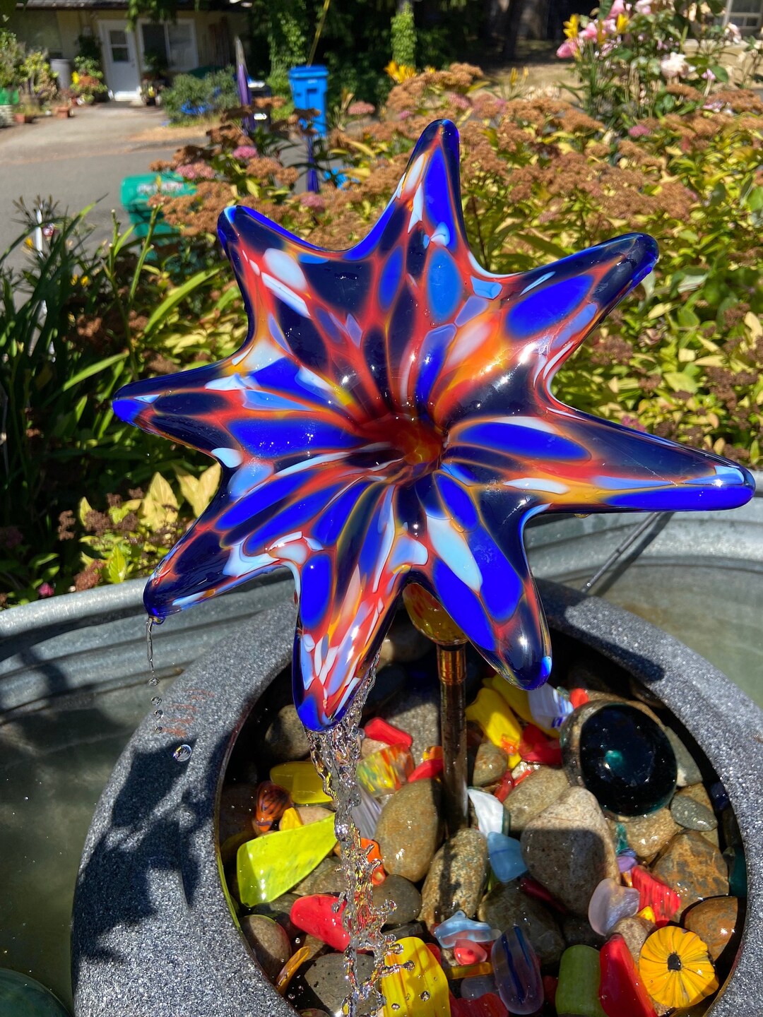 Outdoor Water Fountain Spitter Glass Yard Art Glass Flower - Etsy