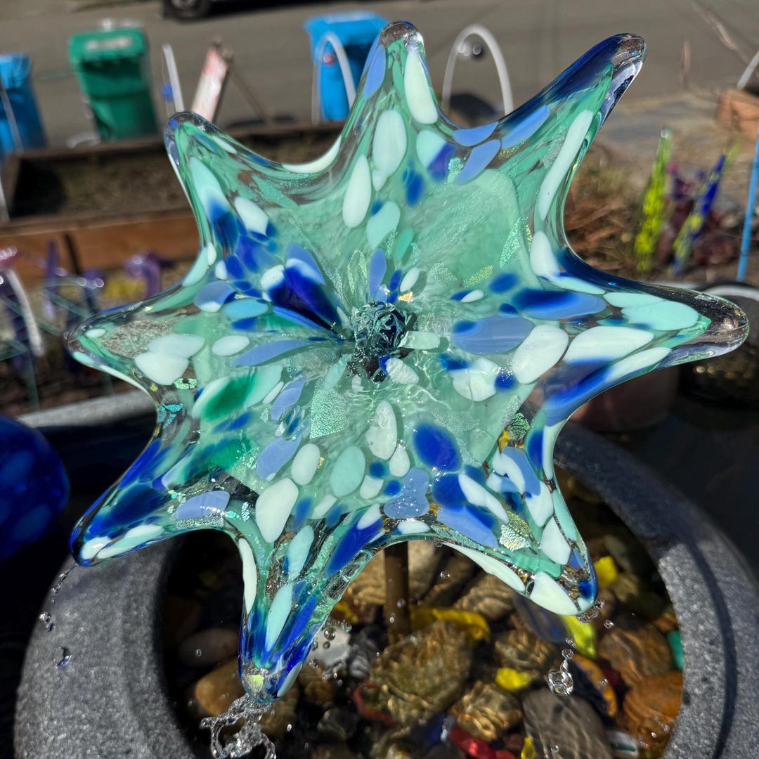 Blown Glass Flower, Water Spitter, Outdoor Fountain, Father and Son ...