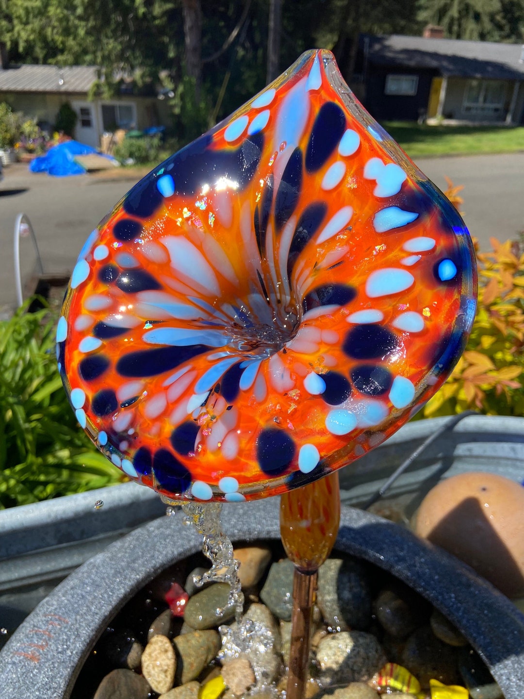 Outdoor Water Fountain Spitter Glass Yard Art Glass Flower - Etsy