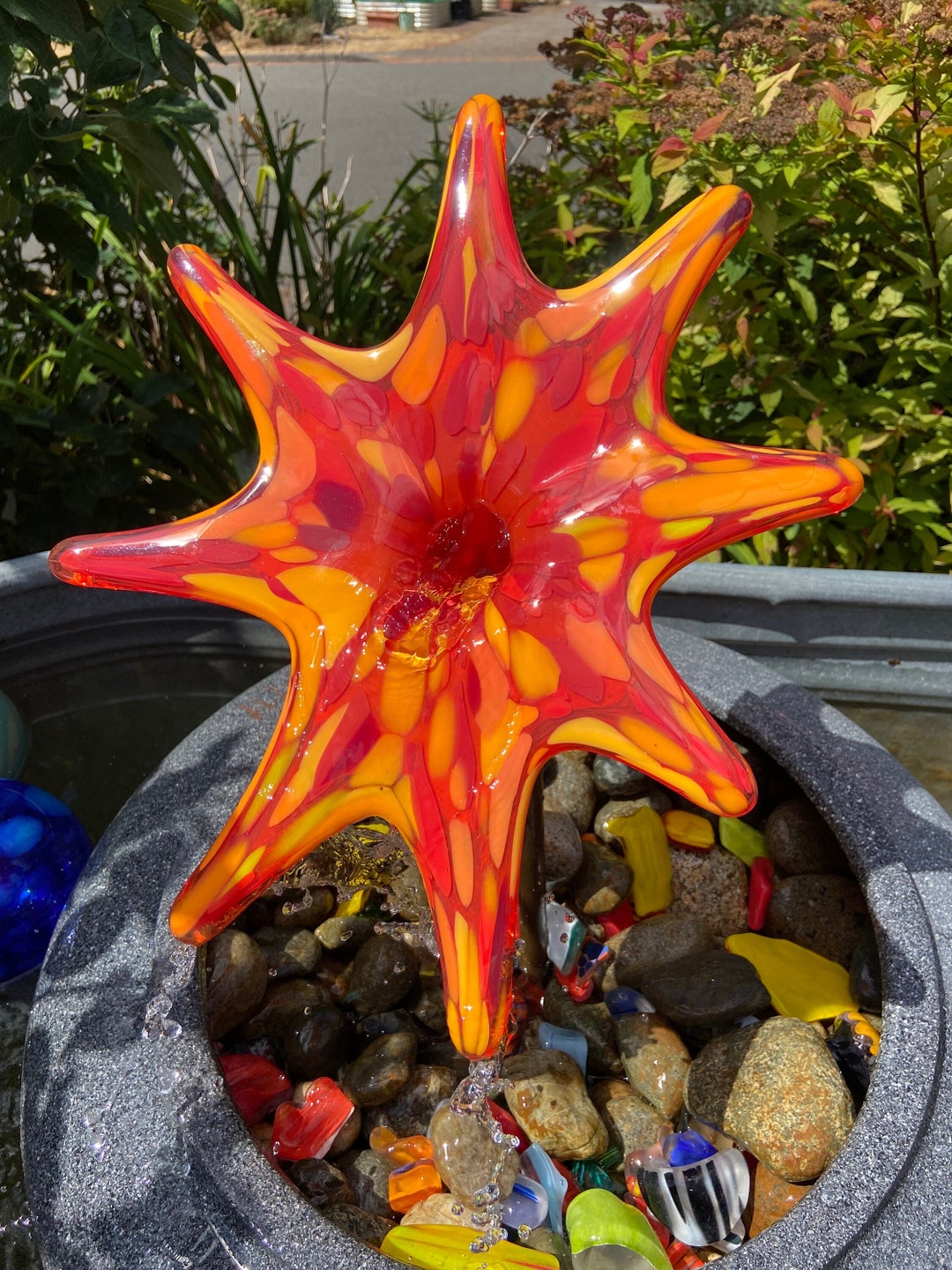 Outdoor Water Fountain Spitter Glass Yard Art Glass Flower - Etsy