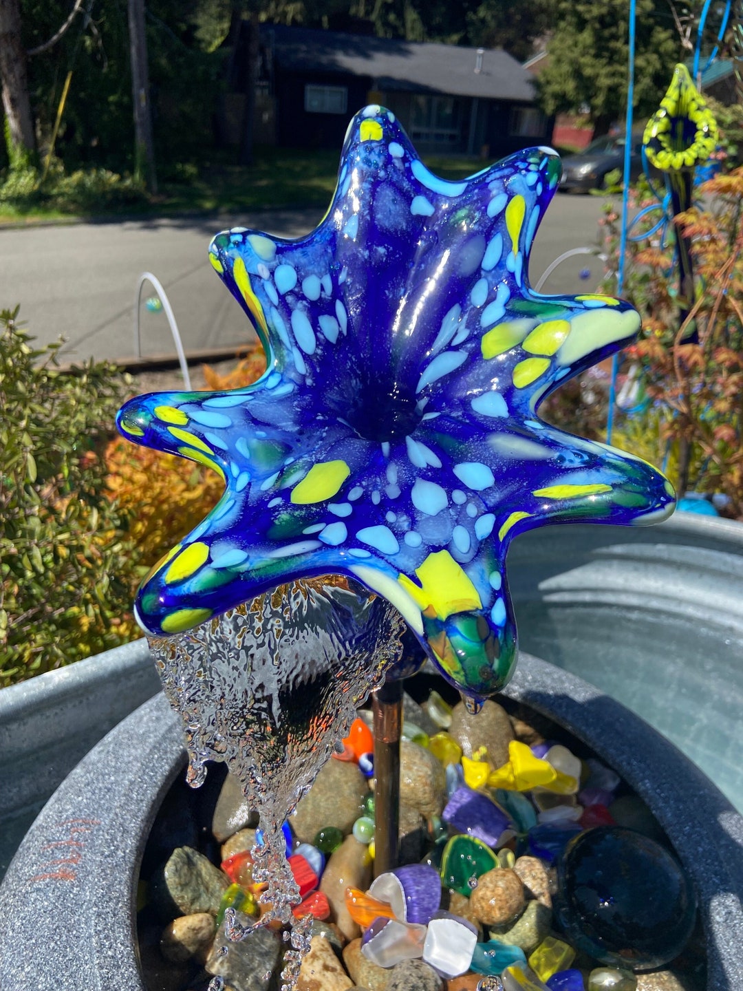 Outdoor Fountain Glass Garden Art Glass Flower Water Spitter - Etsy