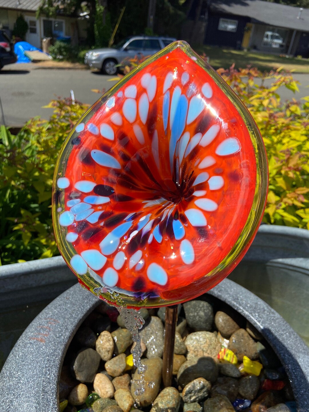 Outdoor Water Fountain Spitter Glass Yard Art Glass Flower - Etsy