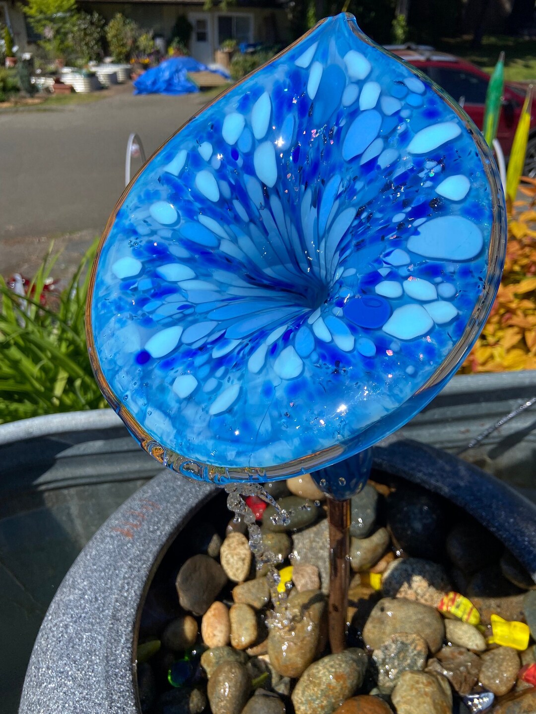 Outdoor Water Fountain Spitter Glass Yard Art Glass Flower - Etsy