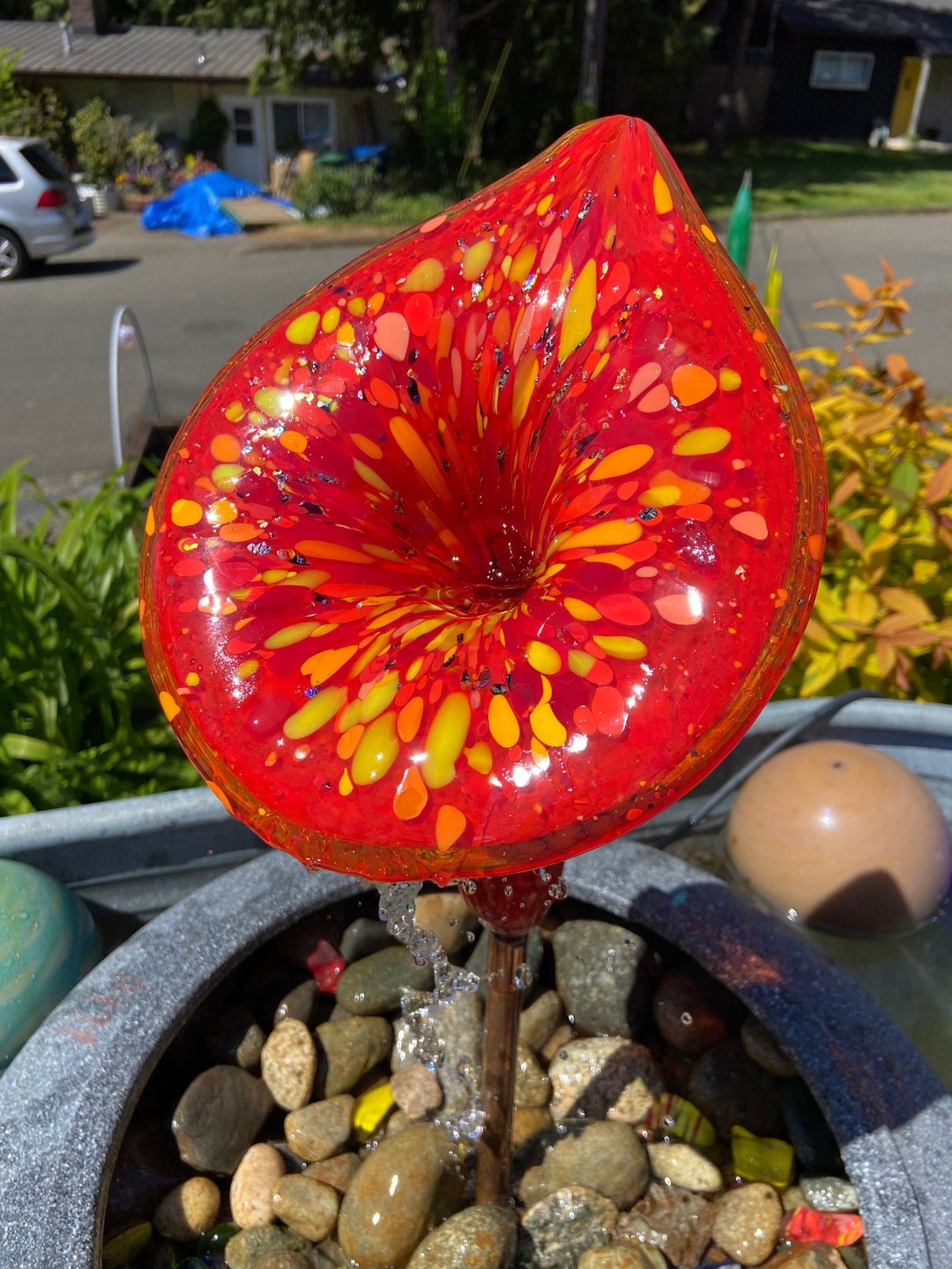 Outdoor Water Fountain Spitter Glass Yard Art Glass Flower - Etsy