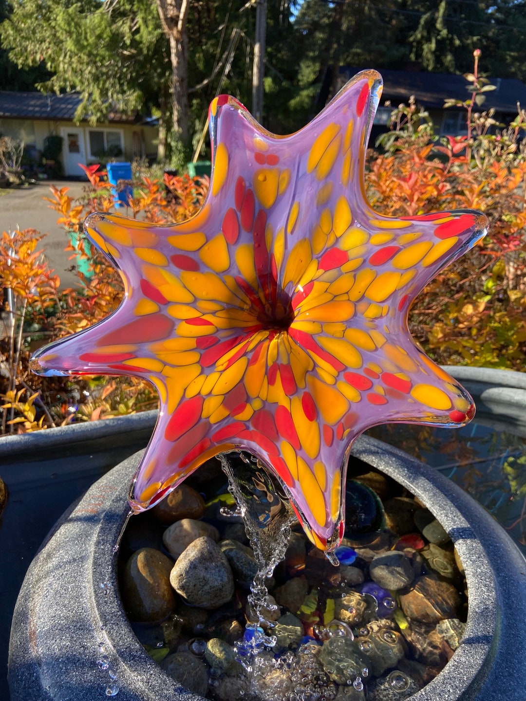 Outdoor Water Fountain Spitter Glass Yard Art Glass Flower - Etsy