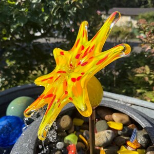 Blown Glass Flower, Outdoor Fountain, Water Spitter, Father and Son ...