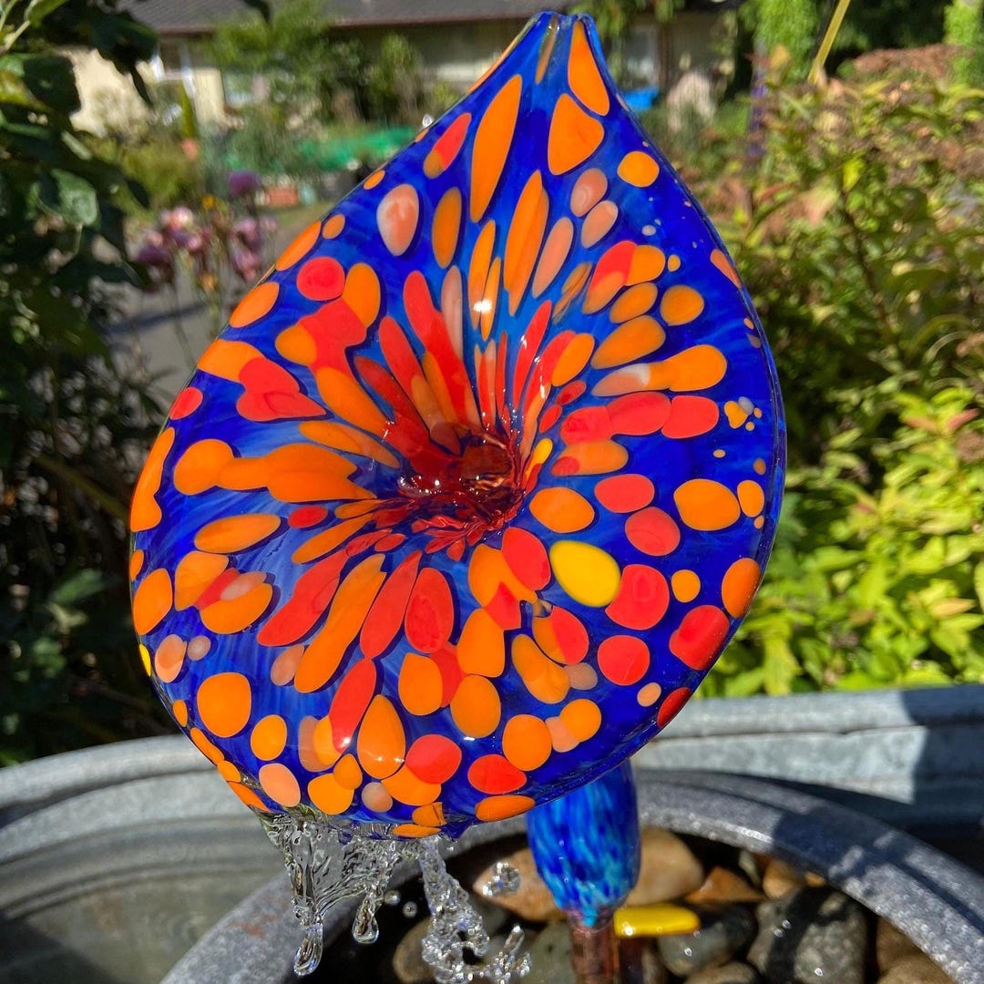 Unique Blown Glass Flower, Water Spitter, Outdoor Fountain, Father and ...