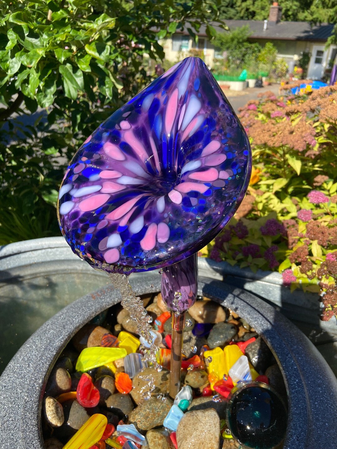 Outdoor Water Fountain Spitter Glass Yard Art Glass Flower - Etsy