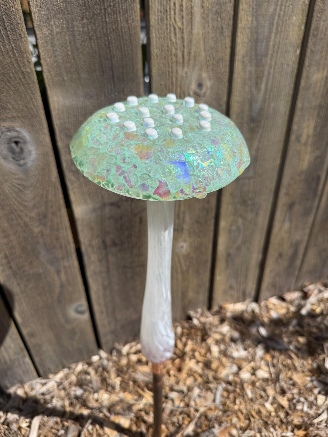Glass Garden Art, Mushroom, White, Green, Dichroic, Father and Son ...
