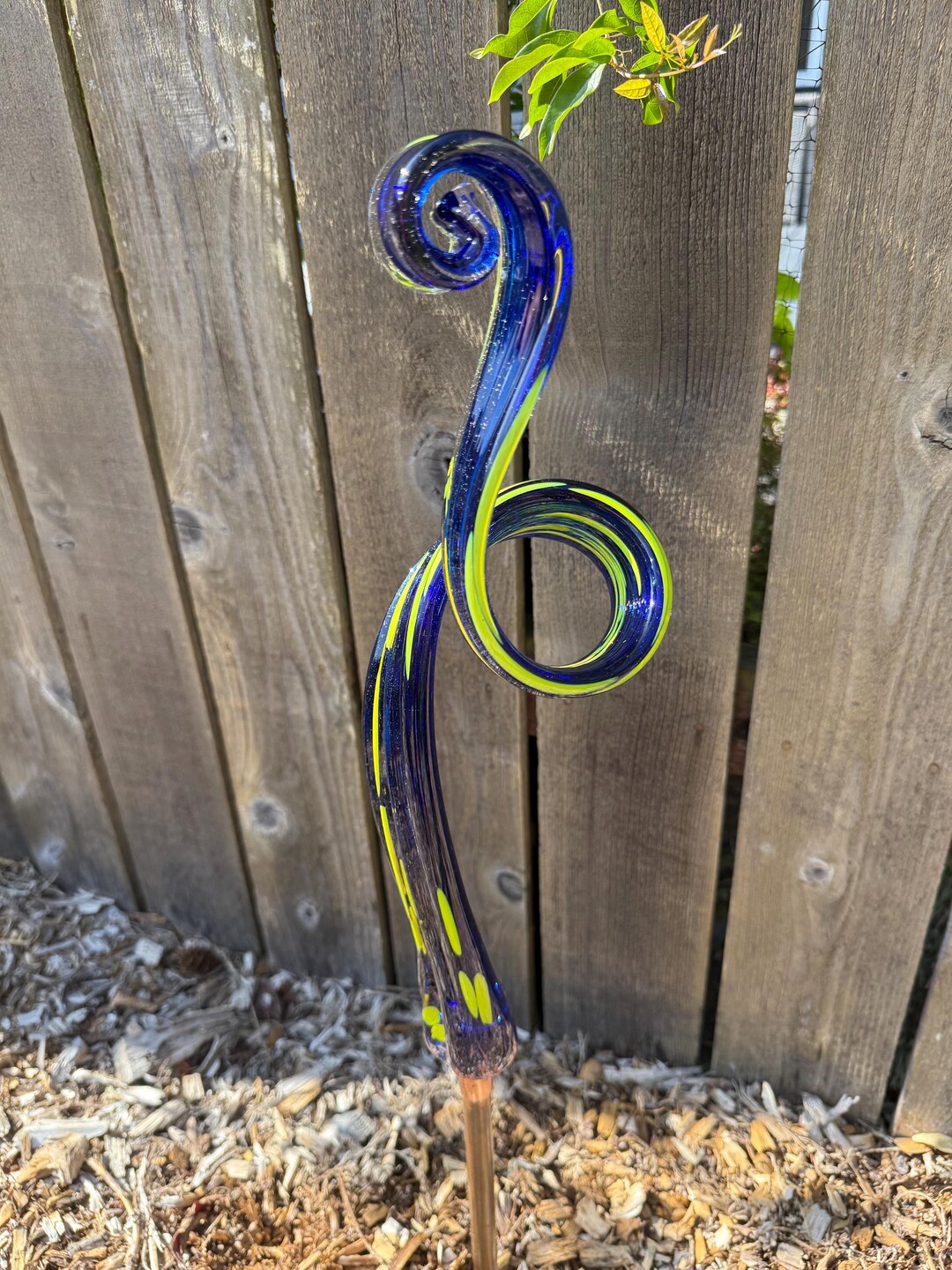 Glass Garden Stakes, Glass Side Curl Wave, Unique Blown Glass Garden ...