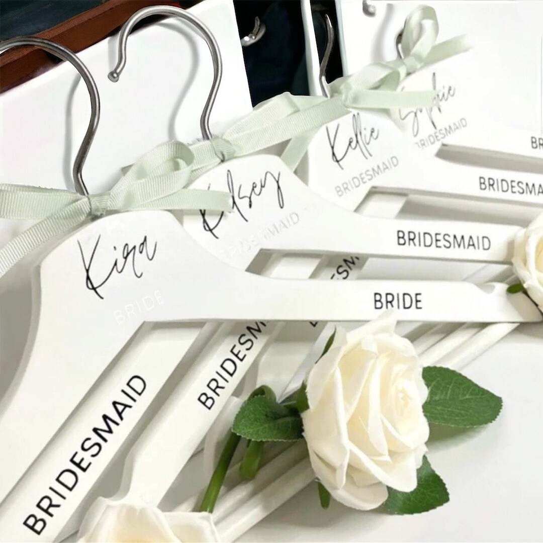 Personalized White Wedding Hangers: Bridal Party Gift - Etsy