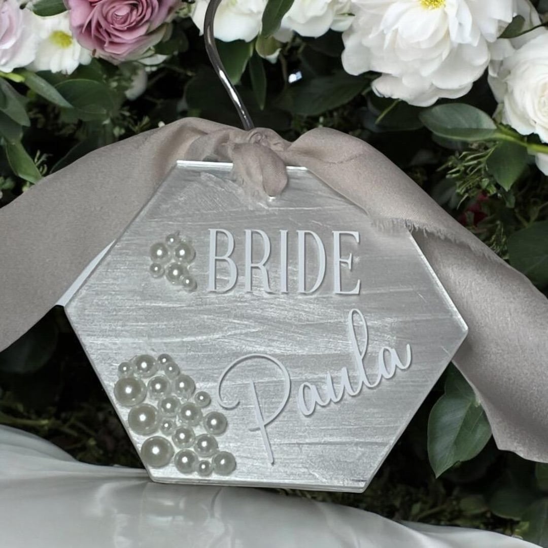 Custom Acrylic Hexagon Wedding Hanger Tag With Chiffon Ribbon - Etsy