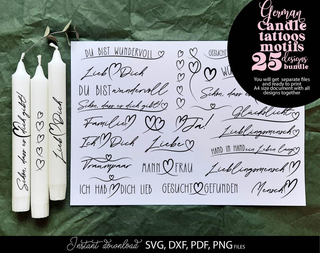 German Liebe Familie SVG Bundle: Candle Texts Cut File (digital ...