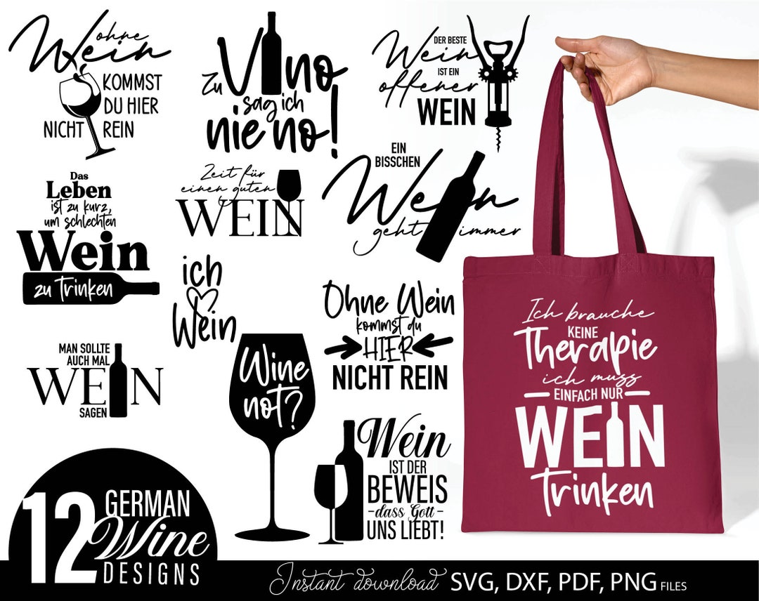 Wein Plotterdatei SVG PNG Wein Sprüche | Trinkende SVG-Bundle | Wein SVG Bündel | Deutsches ...