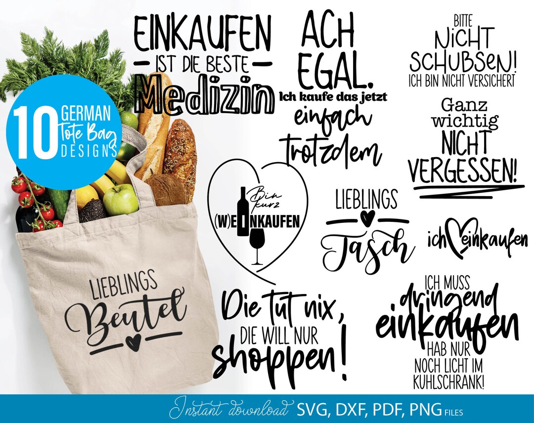 Tragetasche Zitate Deutsche Plotterdatei Bundle svg png Tasche Sprüche Plotterdateien Beutel ...