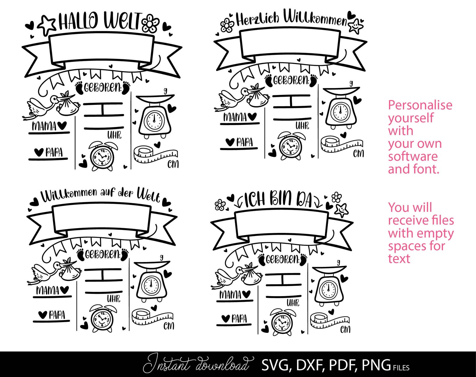 Plotterdatei BABY BUNDLE SVG Vorlage Zur Geburt Geburtsdaten Svg Png Baby Andenken Plotterdatei ...