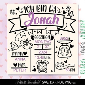Plotterdatei BABY BUNDLE SVG Vorlage Zur Geburt Geburtsdaten Svg Png Baby Andenken Plotterdatei ...