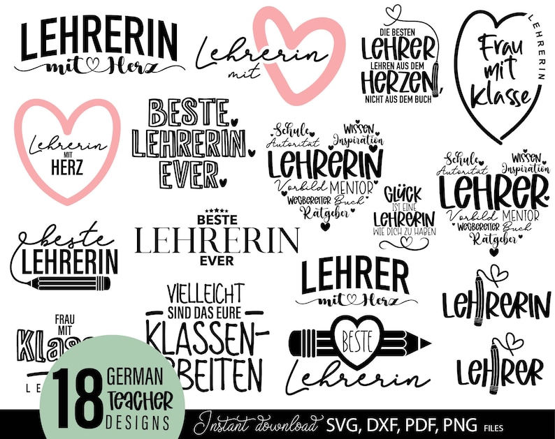 Lehrer Geschenk SVG Bundle, Lehrerin mit Herz Sprüche, Danke Lehrer ...
