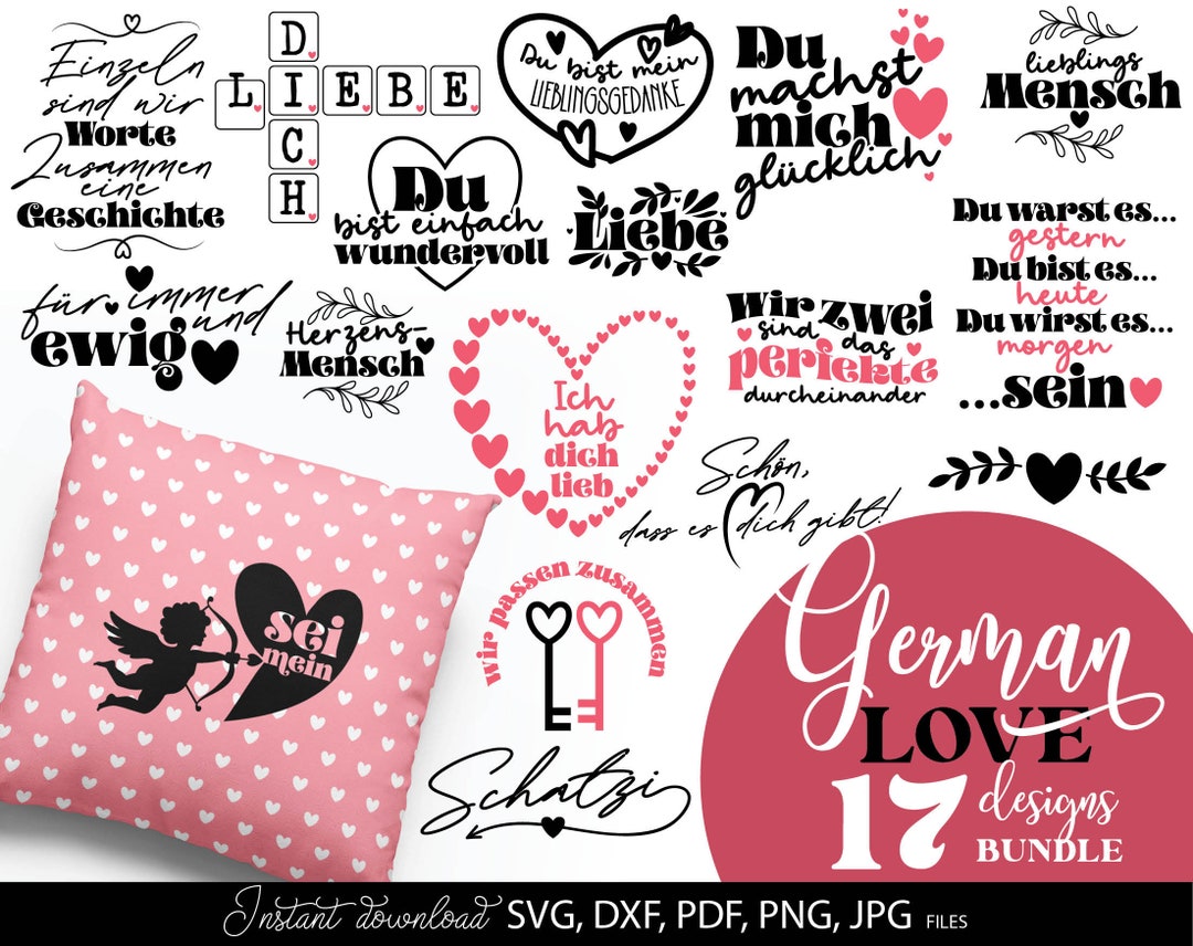 German Plotter File SVG PNG DXF Bundle German Liebe Quotes Plotter File ...