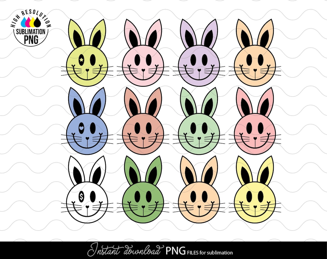 Happy Bunny Face Bundle Png - Bunny Face Png - Easter Sublimation ...