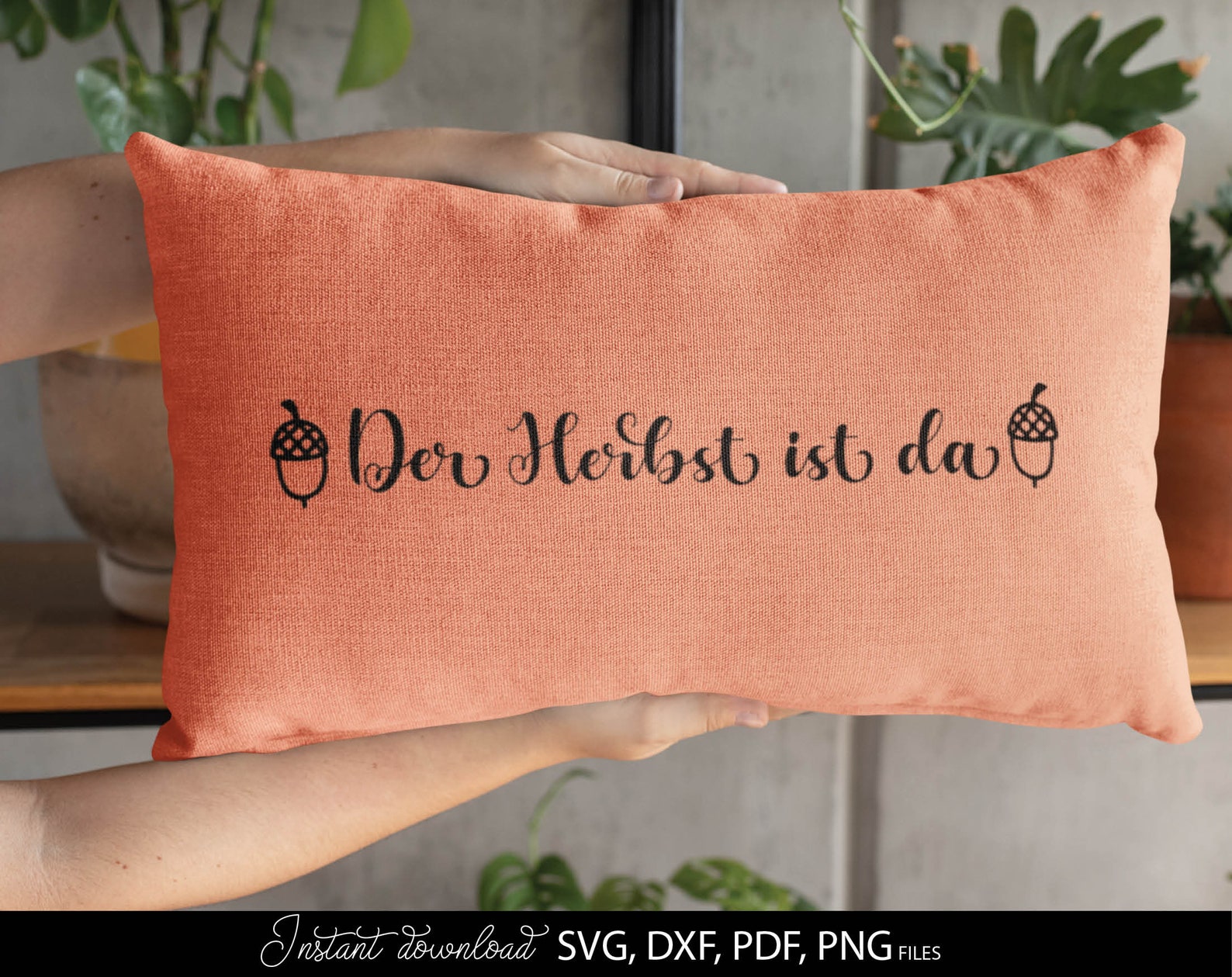 German Autumn Plotter File SVG DXF PNG Hello Fall Greeting Cricut Leaf ...