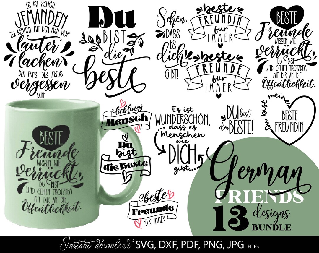 German Plotter File SVG PNG DXF Bundle Beste Freundin German Freunde ...