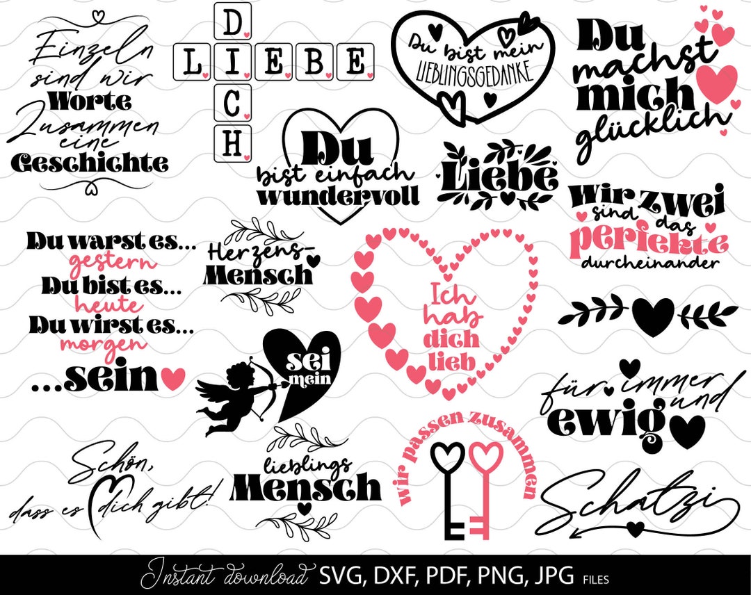 German Plotter File SVG PNG DXF Bundle | German Liebe Quotes Plotter ...