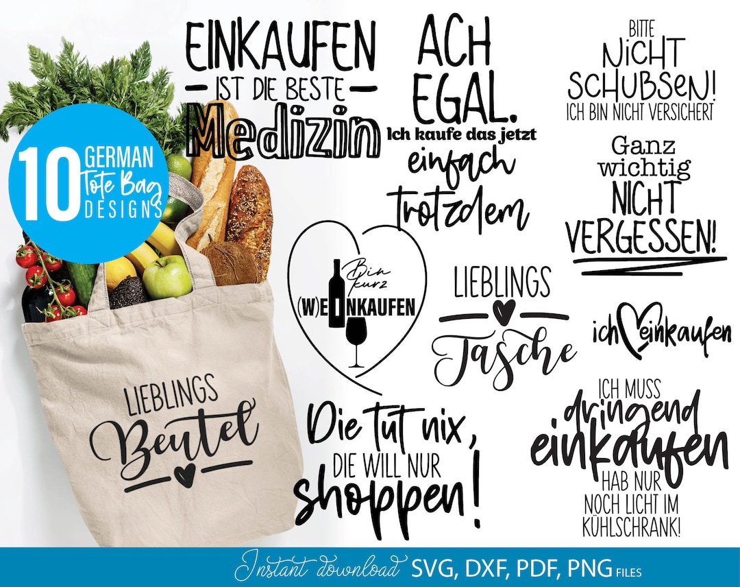 Tragetasche Zitate Deutsche Plotterdatei Bundle svg png | Tasche Sprüche Plotterdateien | Beutel ...