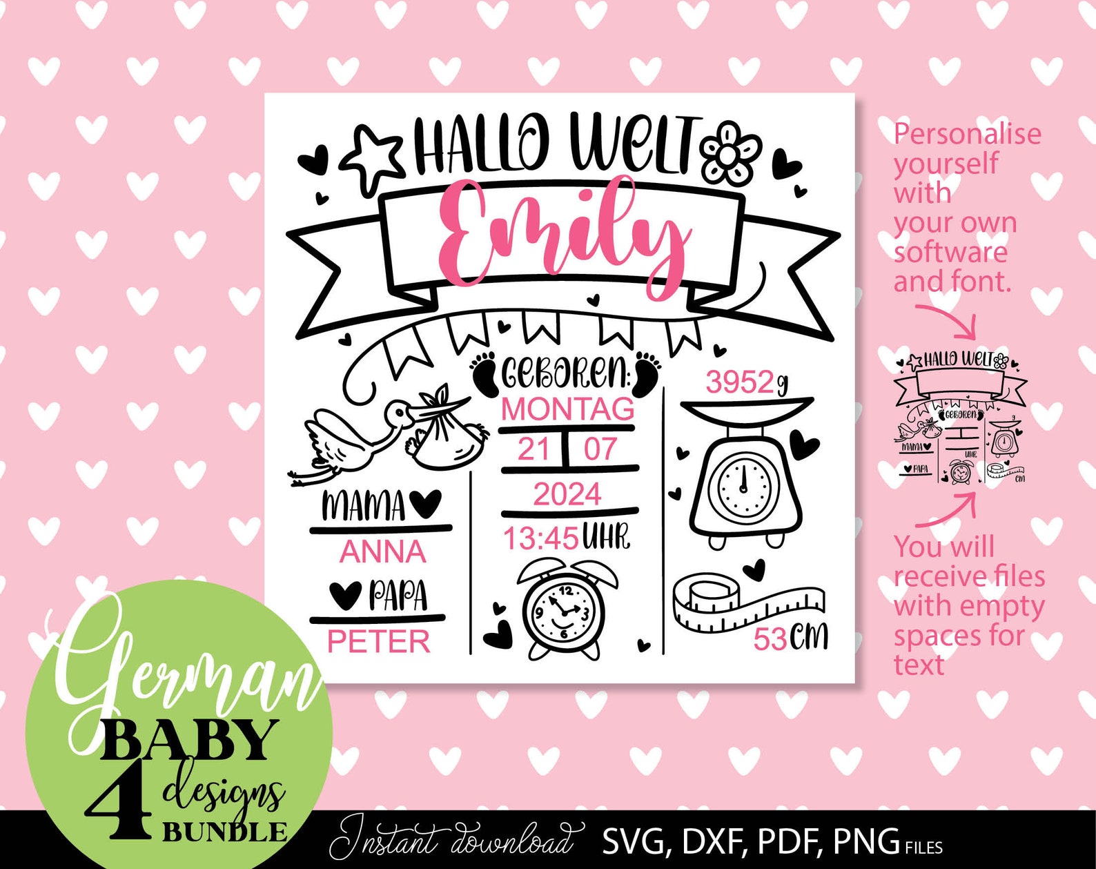 Plotterdatei BABY BUNDLE SVG Vorlage Zur Geburt Geburtsdaten Svg Png Baby Andenken Plotterdatei ...