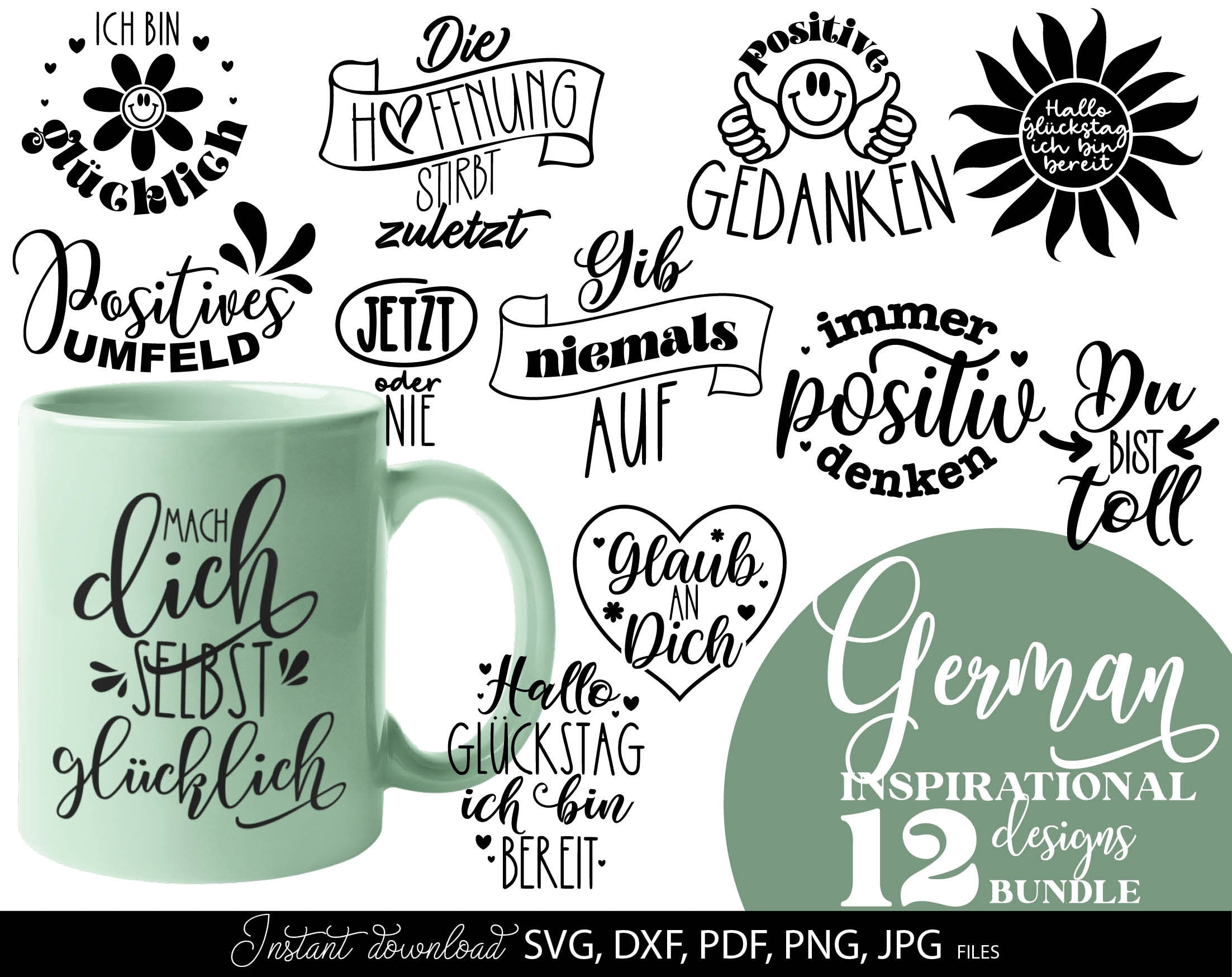 German Positive Quotes Plotter File SVG PNG DXF German - Etsy